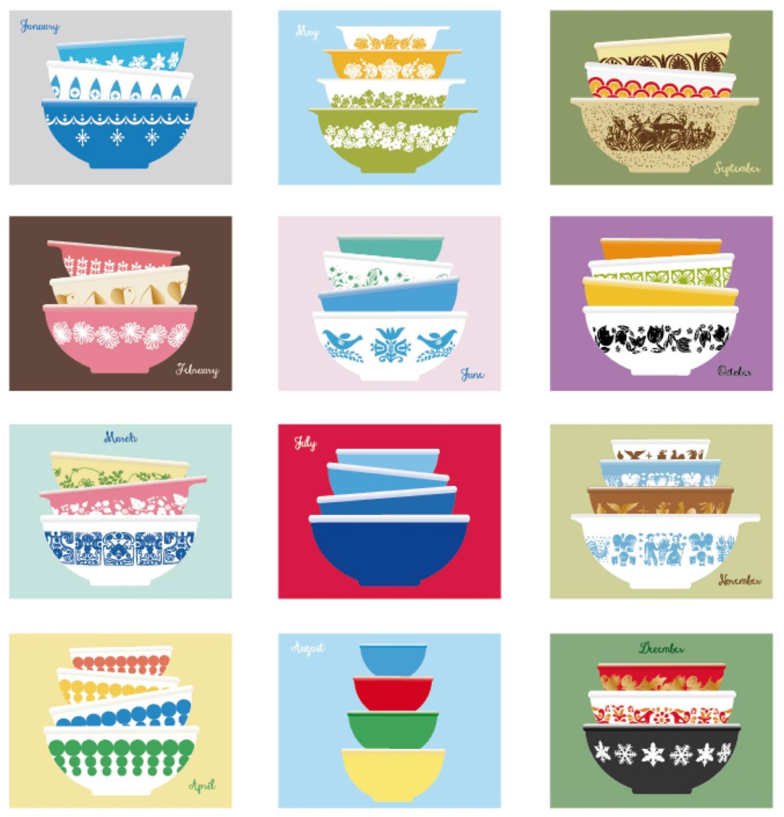 Pyrex 12-month Calendar Images Download (13 Files) - Etsy