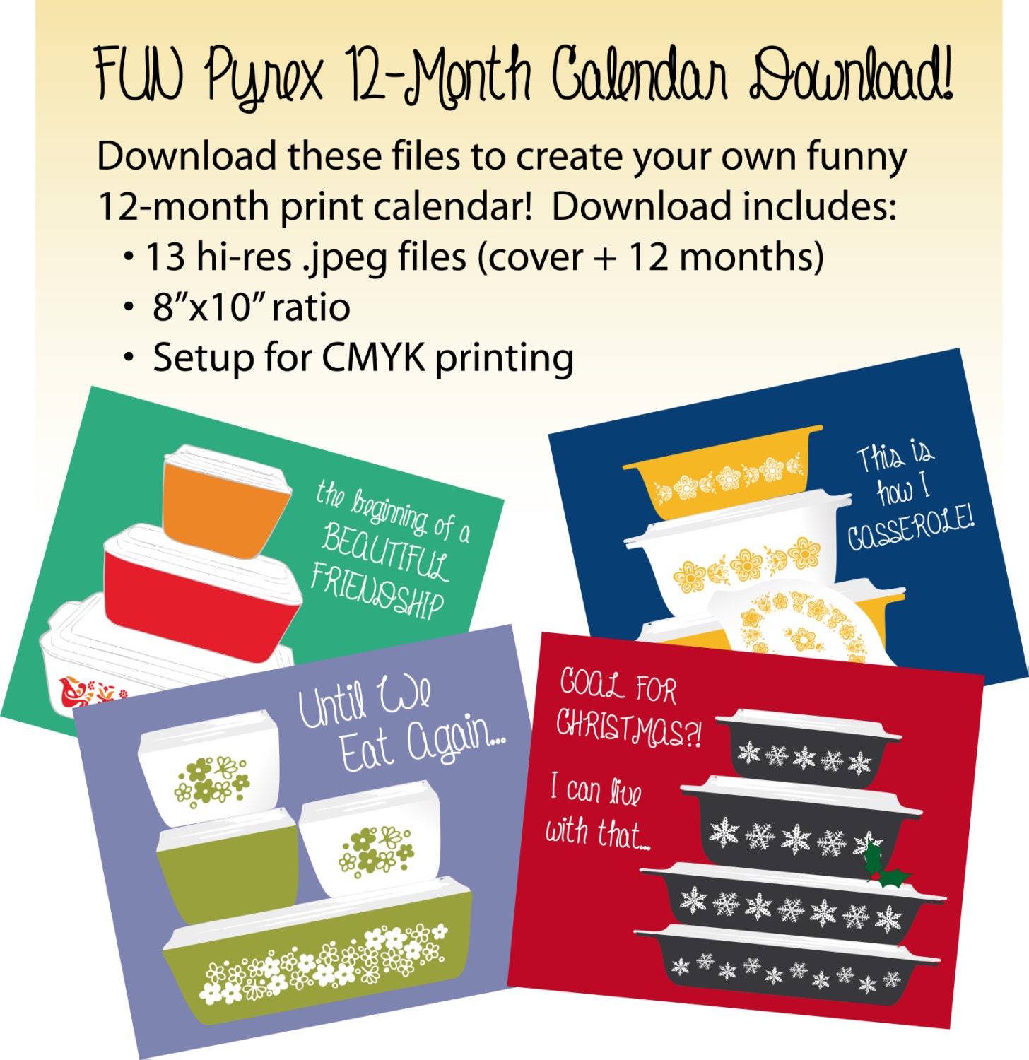 Fun Pyrex 12-month Calendar Artwork Download - Etsy