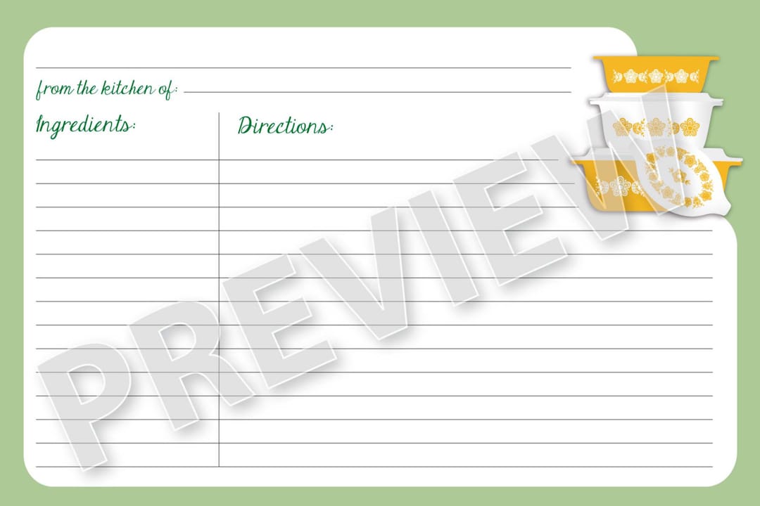 Pyrex Pattern Butterfly Gold - Download Printable Recipe Card 4"x6" - Etsy