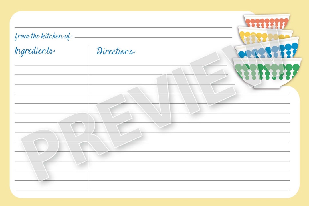 Pyrex New Dots Instant Download Printable Recipe Card 4"x6" - Etsy