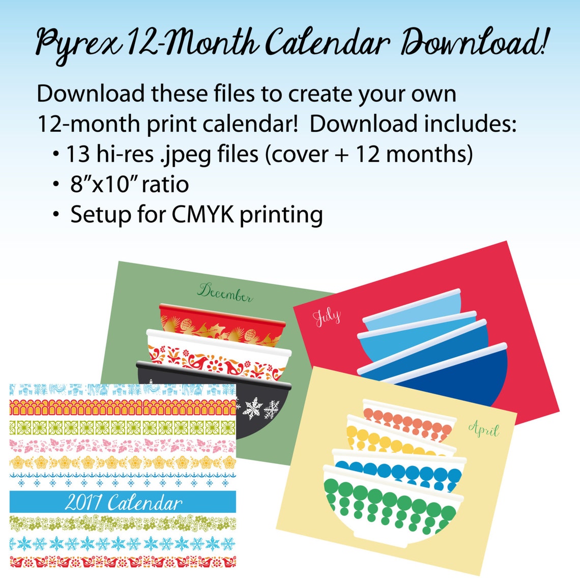 Pyrex 12-month Calendar Images Download (13 Files) - Etsy