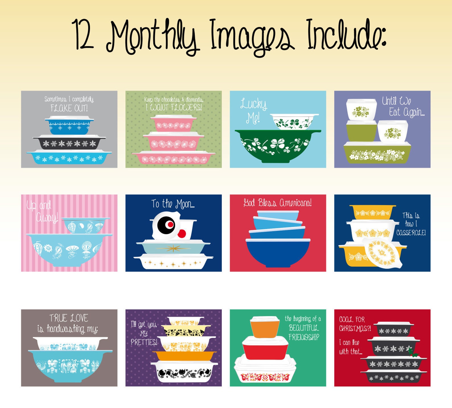 Fun Pyrex 12-month Calendar Artwork Download - Etsy