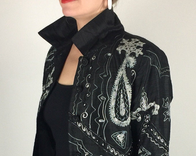 Vintage 90's Embellished Silk Cropped Evening Jacket - Etsy