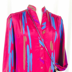 Vintage 70's Bright Raspberry Silky Poly Blend Abstract Geometric ...
