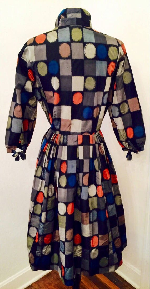 Vintage 50's bright colored abstract geometric taffet… - Gem