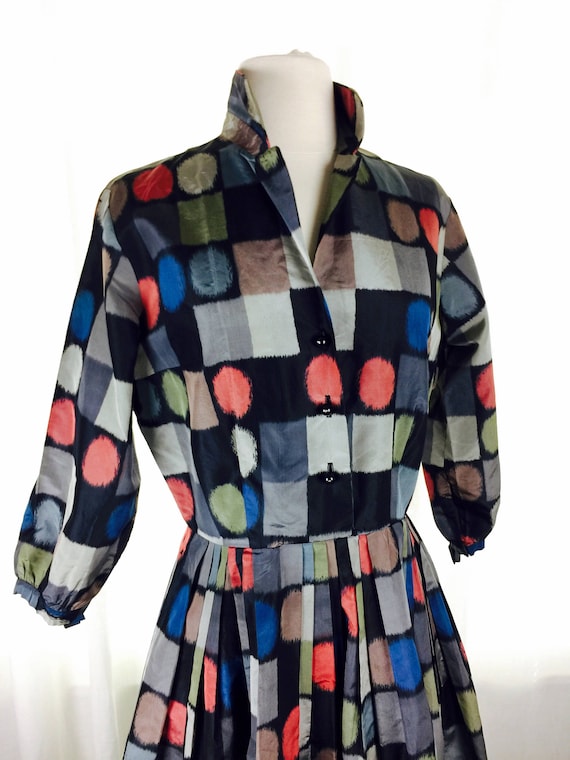Vintage 50's bright colored abstract geometric taffet… - Gem