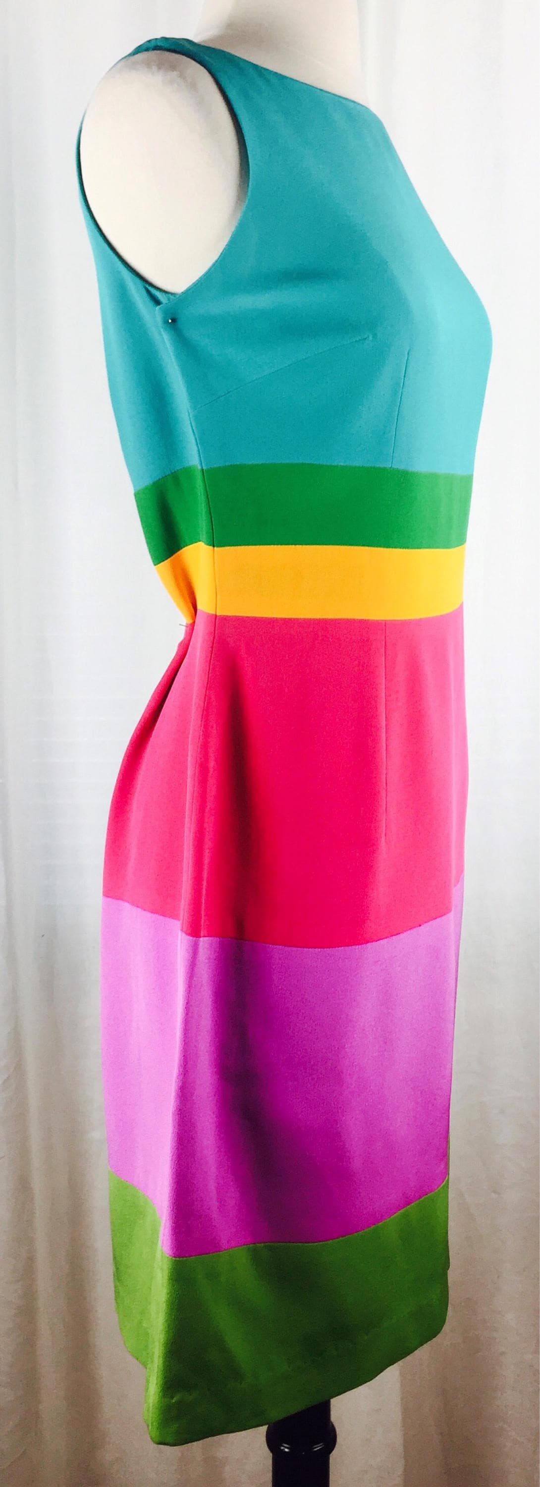 Vintage 90's silk rainbow mod colorblock fitted sheath dress