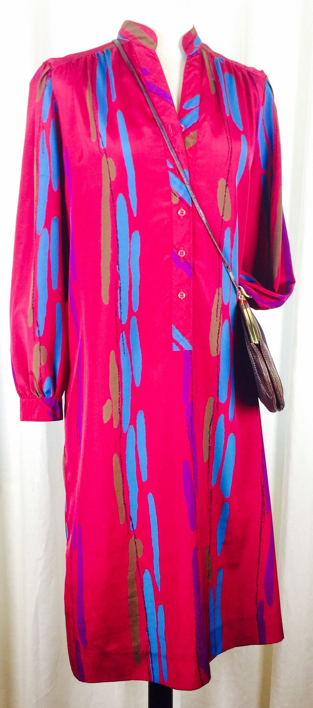 Vintage 70's Bright Raspberry Silky Poly Blend Abstract Geometric ...