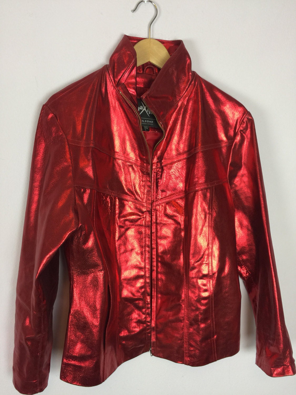 Vintage 80's/90's metallic red leather moto jacket