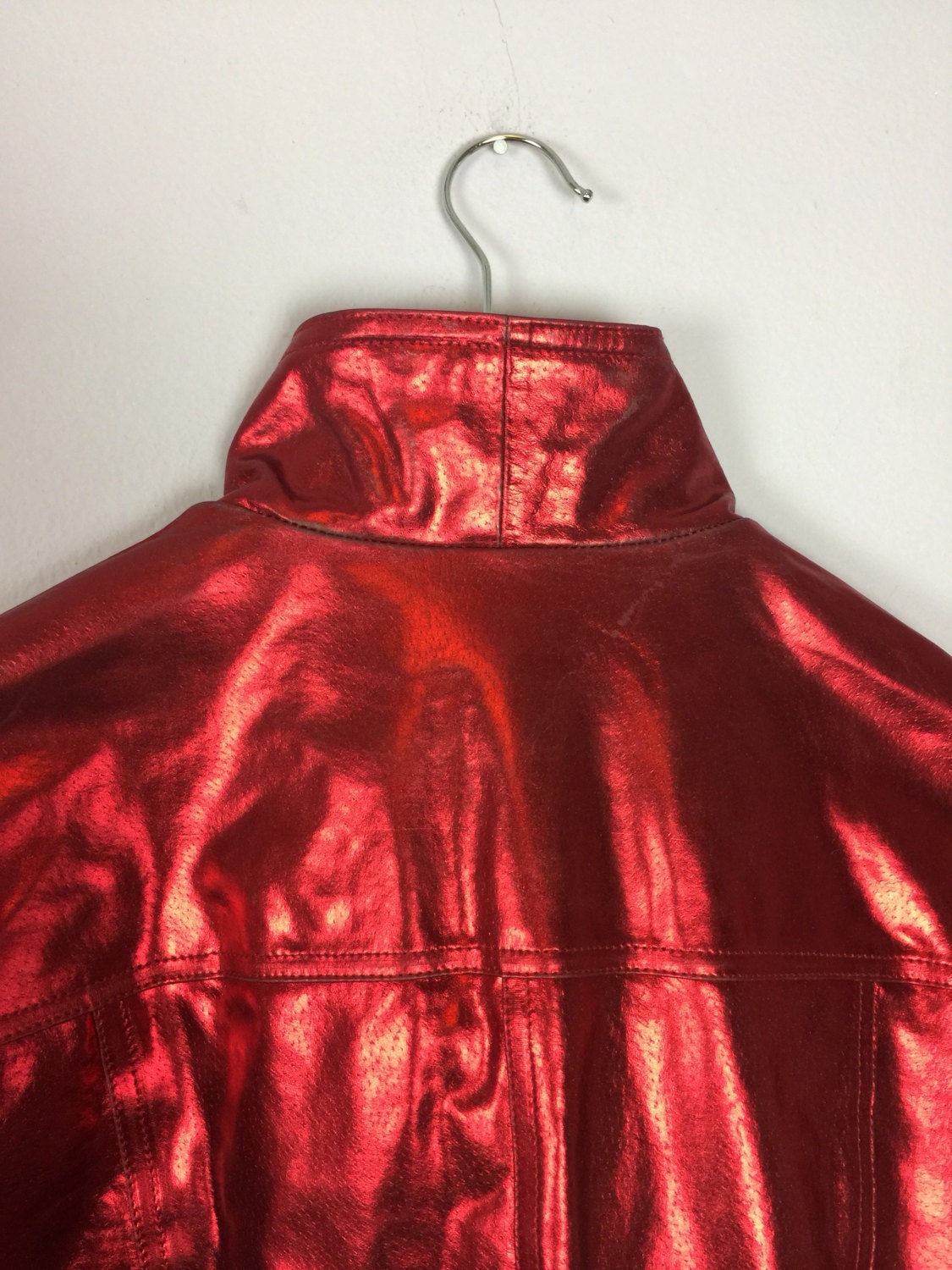 Vintage 80's/90's metallic red leather moto jacket