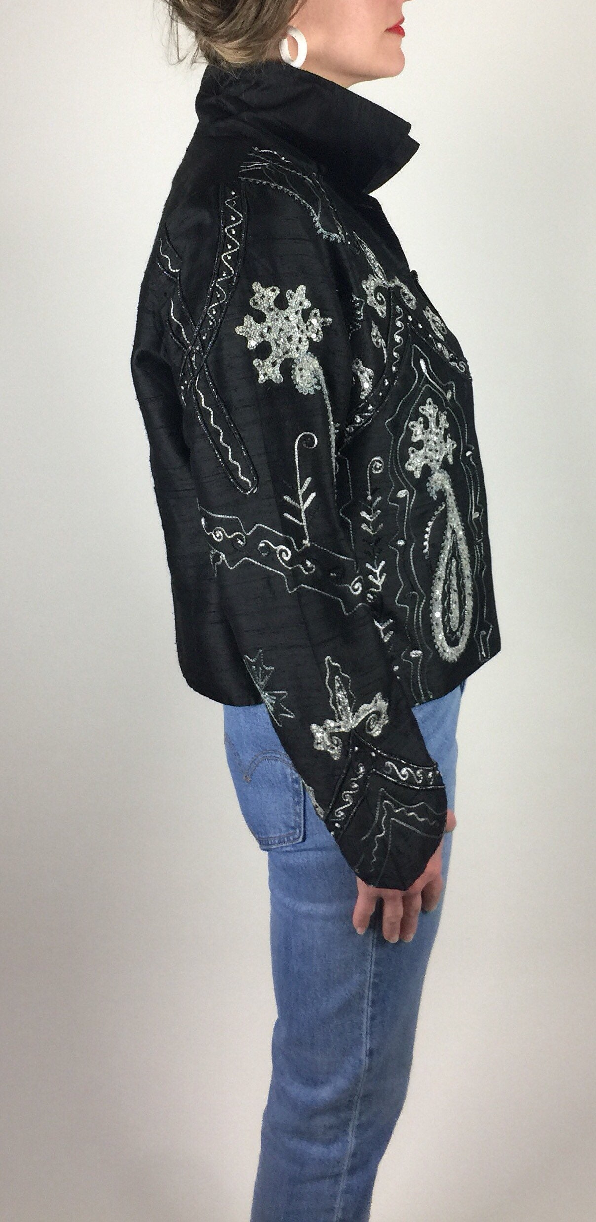 Vintage 90's Embellished Silk Cropped Evening Jacket - Etsy