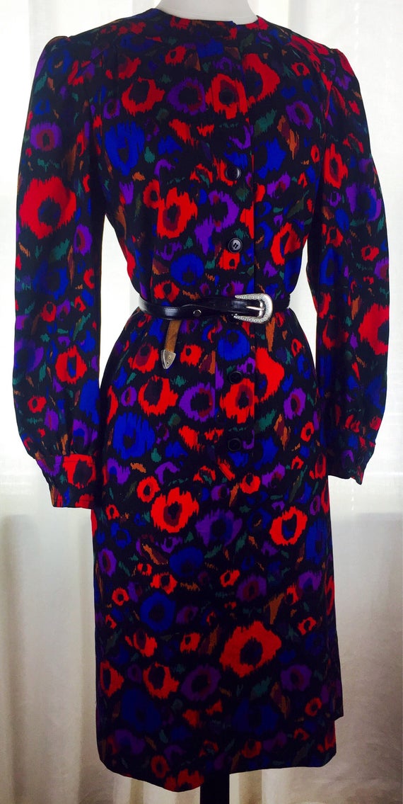 Vintage 80's rainbow animal print button down dress - Gem