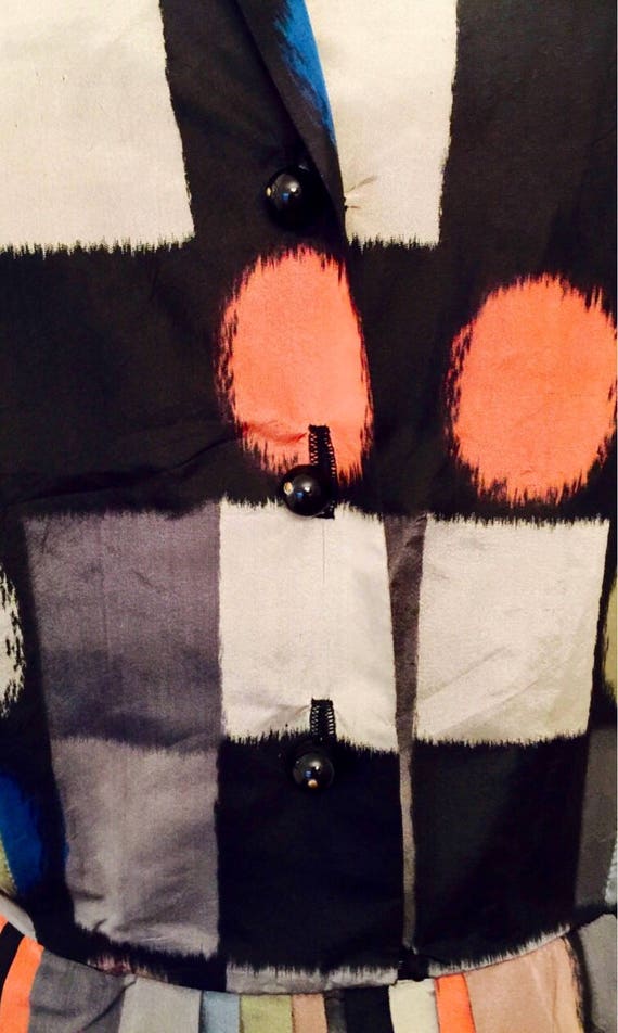 Vintage 50's bright colored abstract geometric taffet… - Gem