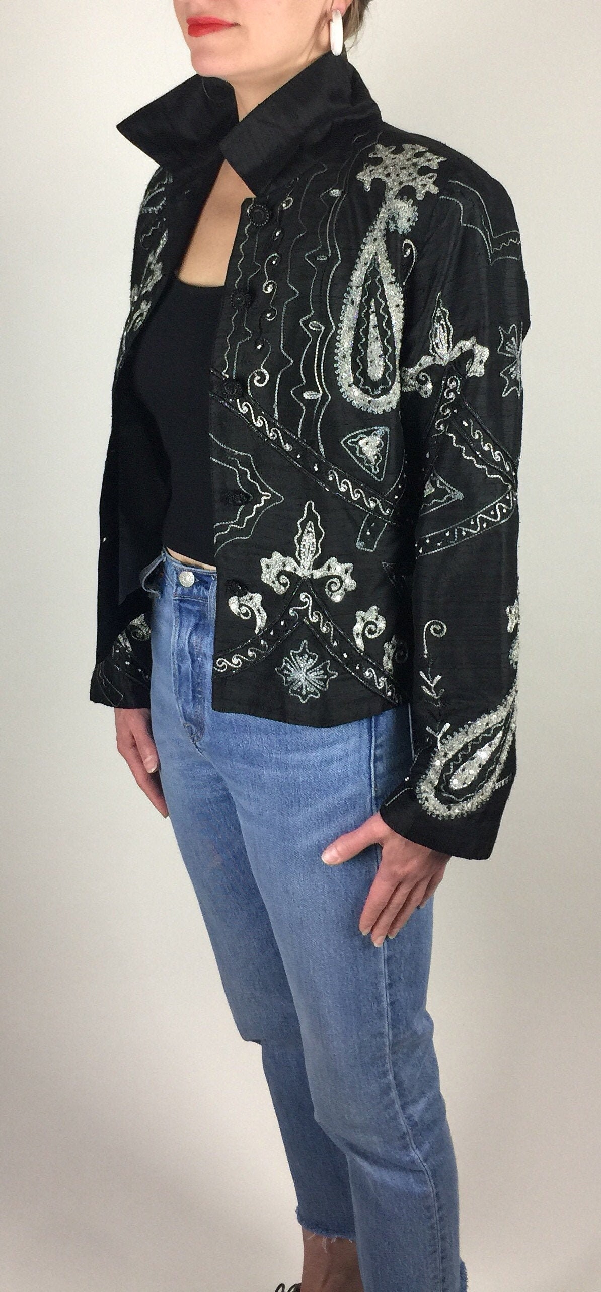 Vintage 90's Embellished Silk Cropped Evening Jacket - Etsy