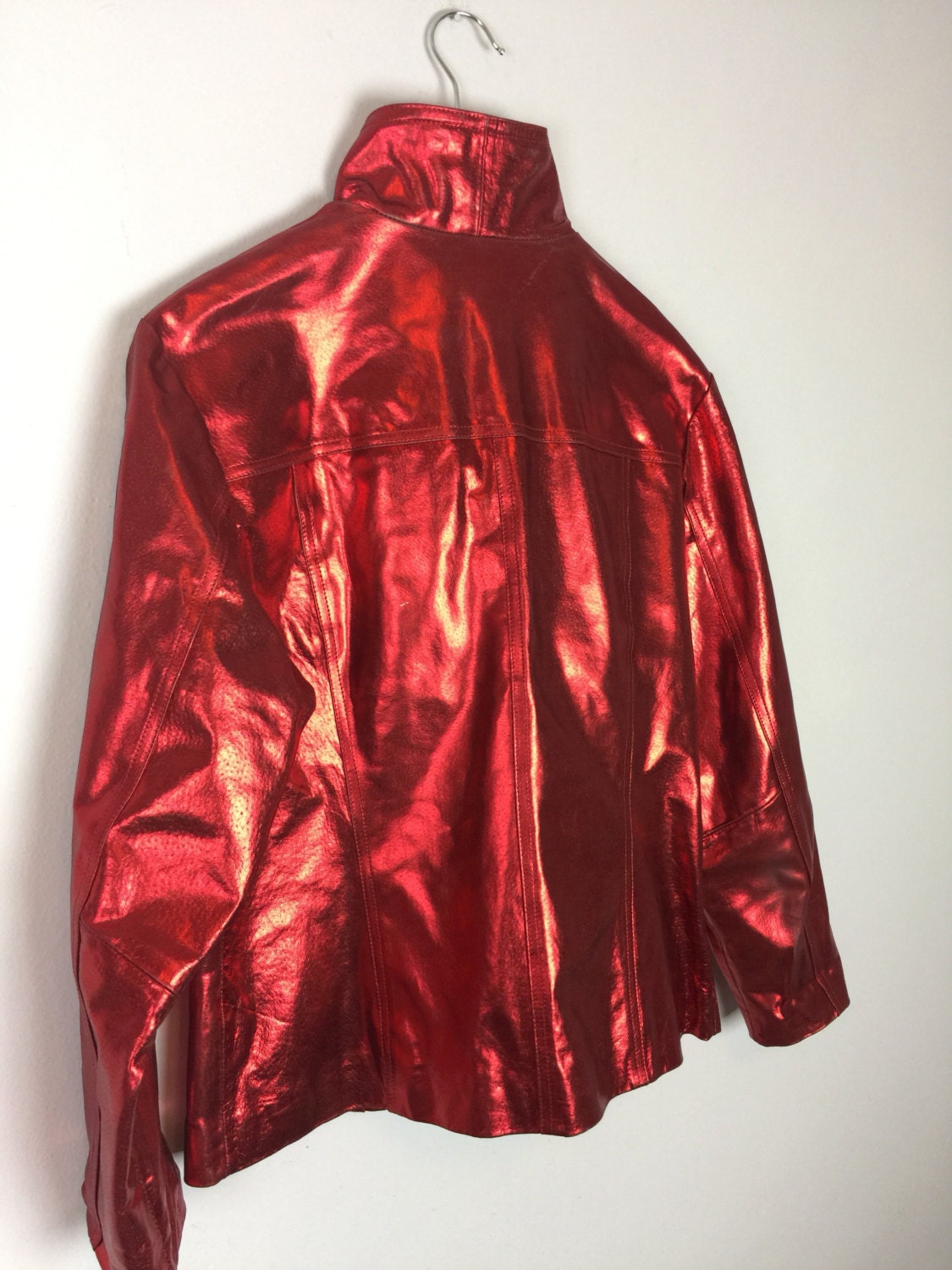 Vintage 80's/90's metallic red leather moto jacket