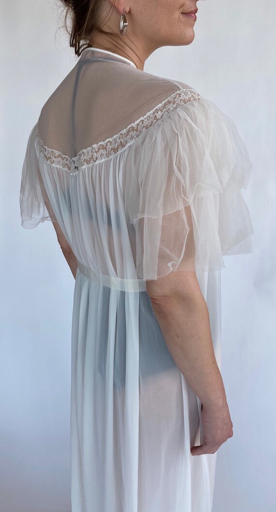 Vintage 60’s white sheer mesh lace belted long robe - Gem