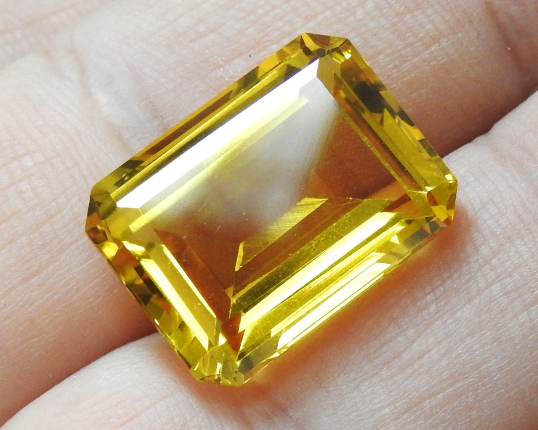 Huge 24 Carat Golden Yellow Emerald Cut Synthetic Stone for Engagement ...
