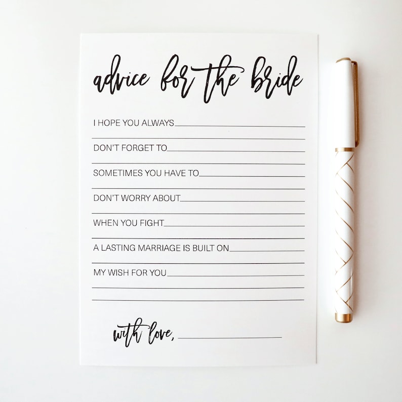 Advice For The Bride Cards Bridal Shower Advice Cards Etsy