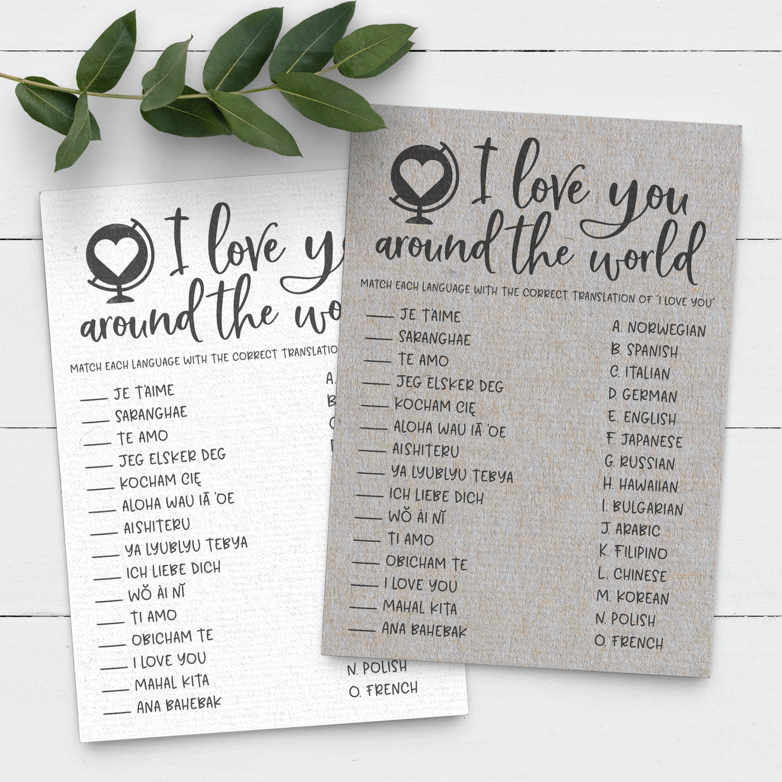 Grey I Love You Around The World Bridal Shower Game I Love Etsy