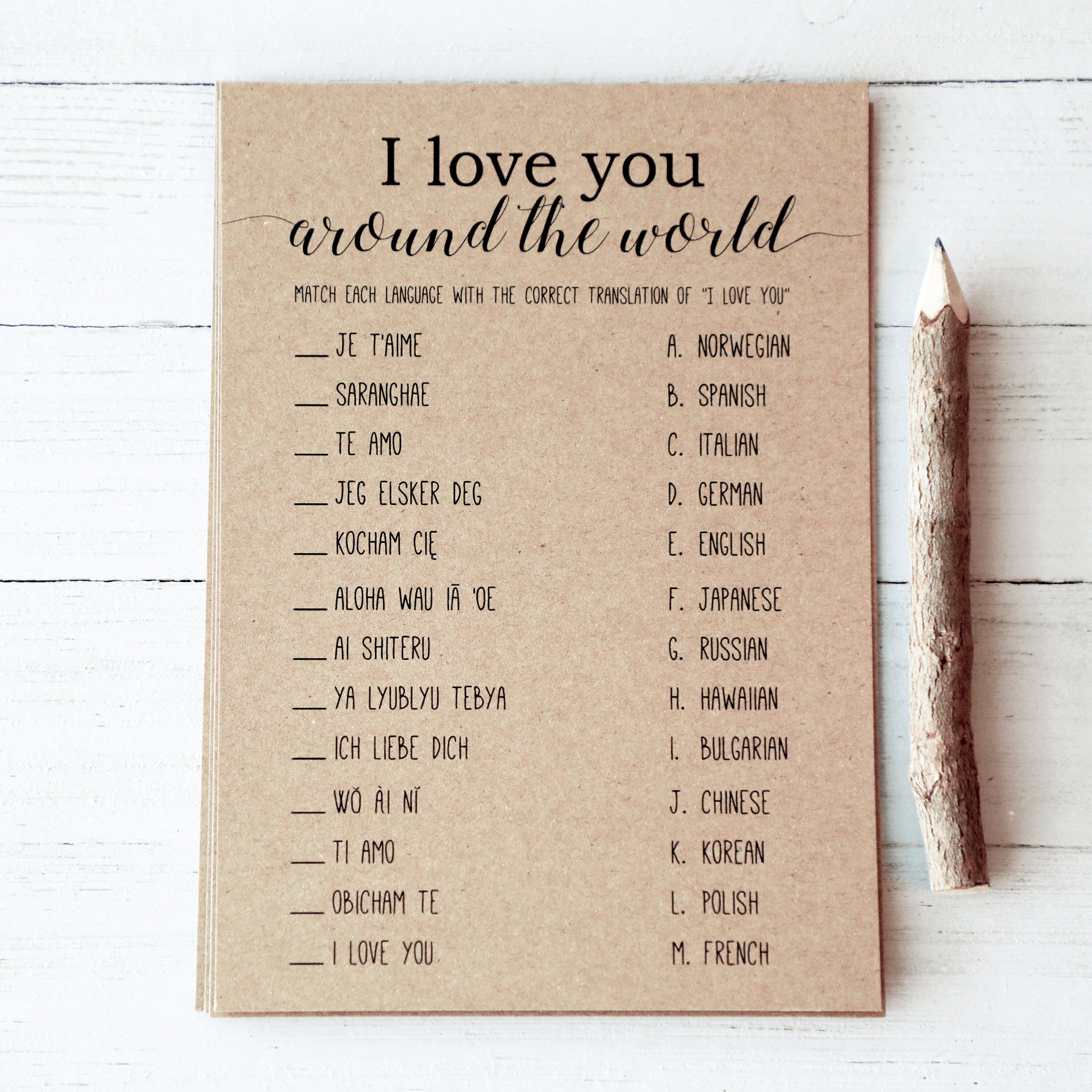 Printed I Love You Around The World Bridal Shower Game Etsy