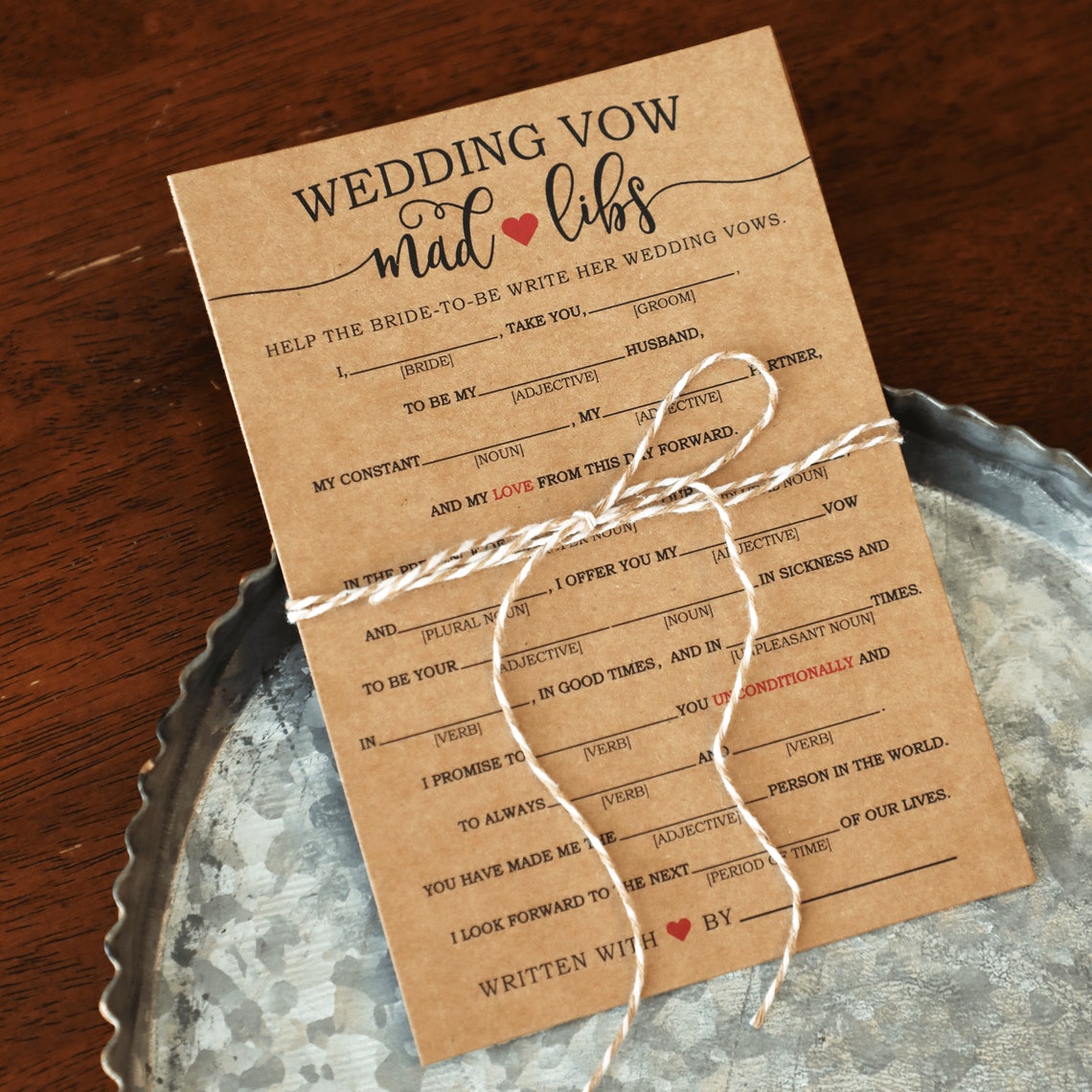 PRINTED Wedding Mad Libs . Wedding Vow Mad Libs | Etsy