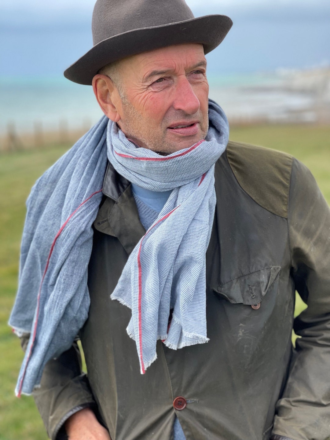 Billy Stripe MENS Cotton Scarf With Red Border KR36 - Etsy