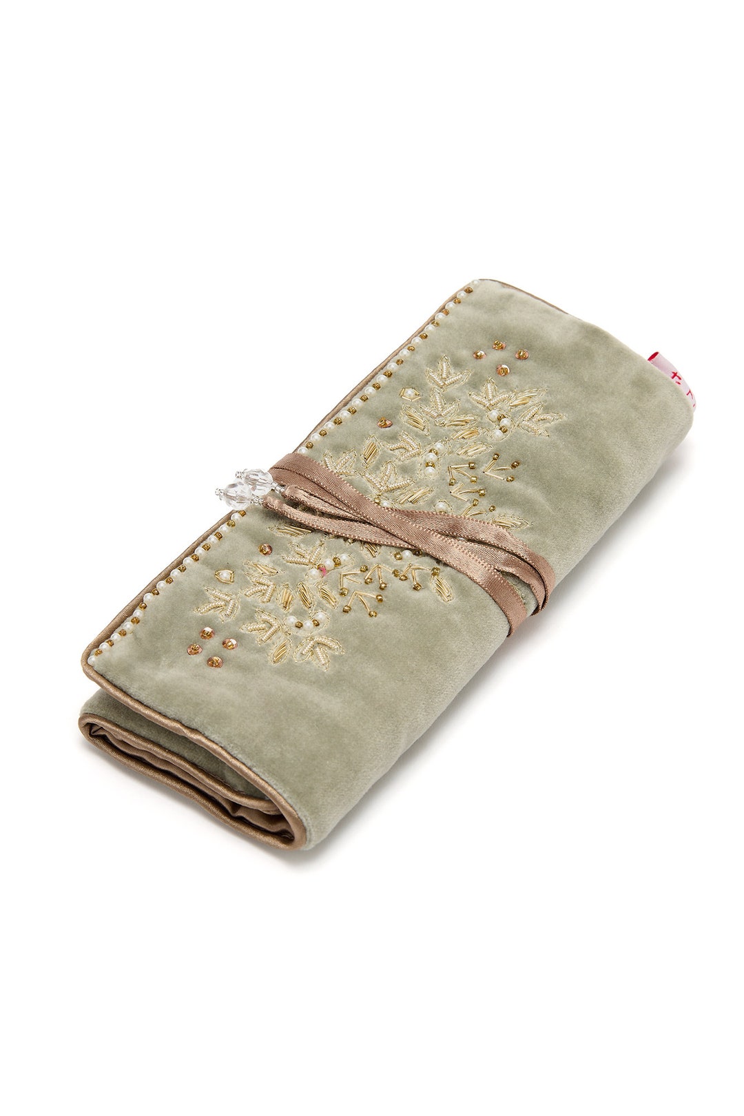 Sumptuous Vintage Green Velvet Jewellery Roll With Exquisite Beading ...