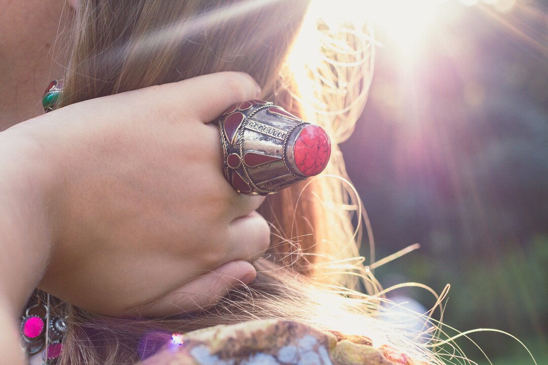 Massive Kuchi Afghani Ring, Nomadic Vintage Tribal Jewelry, Boho Red ...