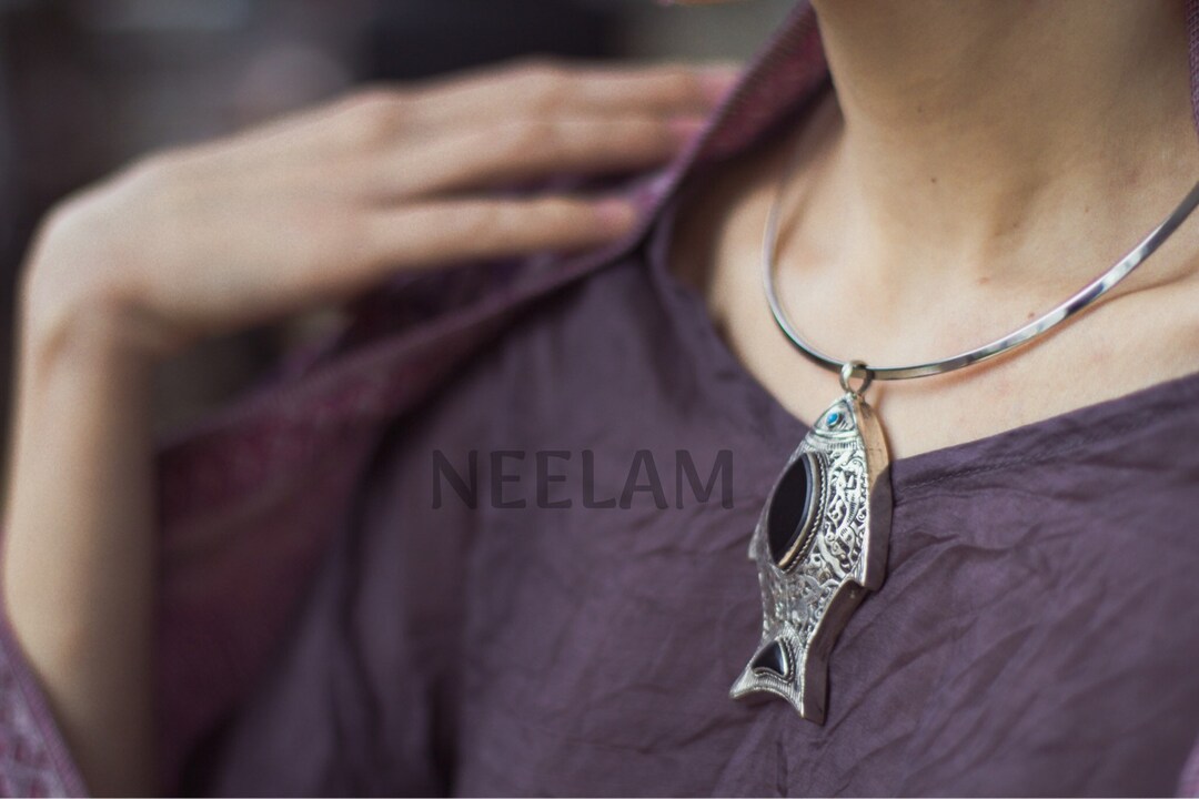 Berber Black Agate Fish Pendant Necklace, Afghan Kuchi Amulet - Etsy UK