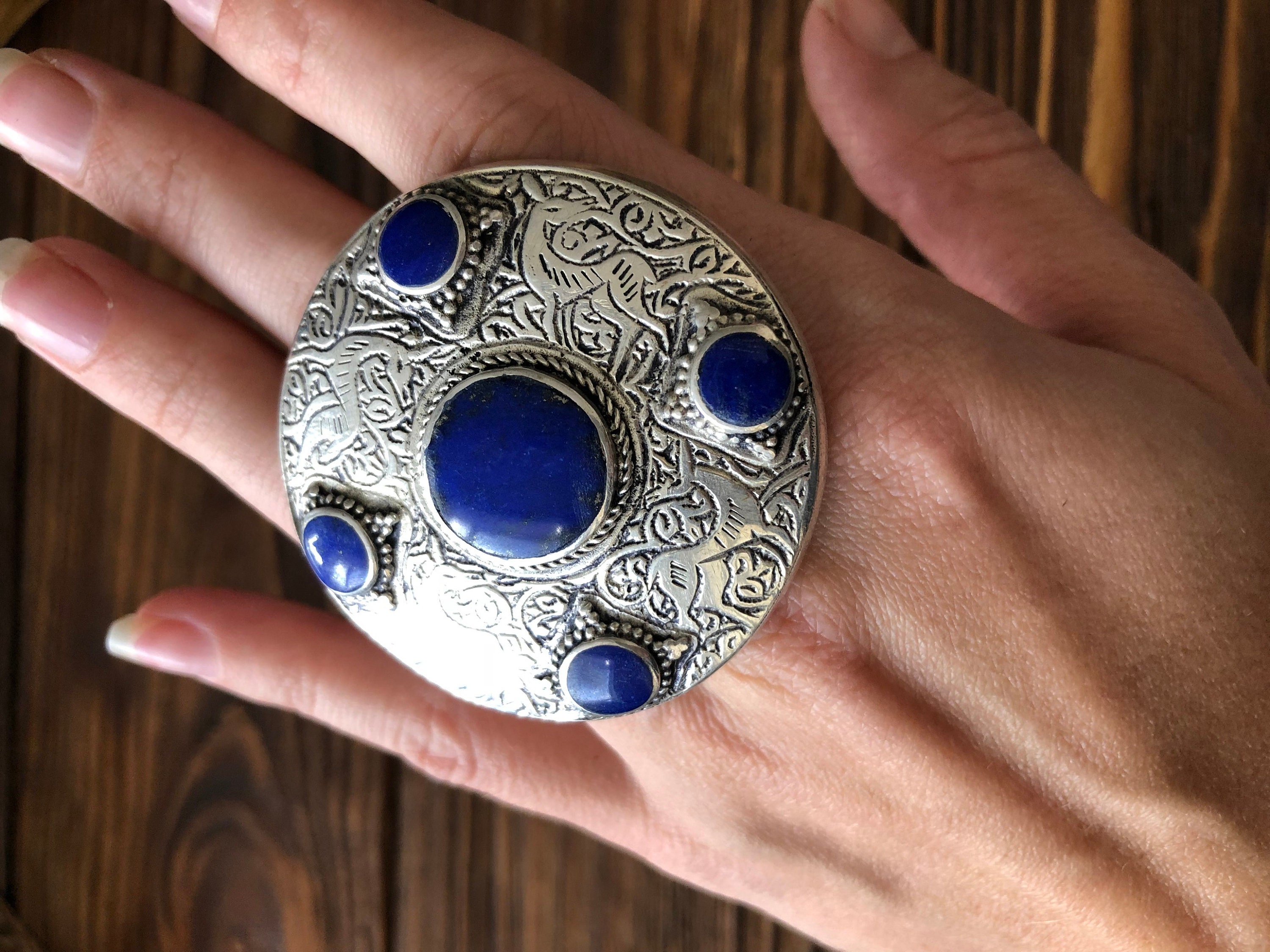 Afghani Kuchi Massive Ring Bohemian Lapis Lazuli Ring Berber - Etsy