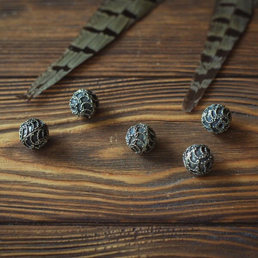 Round Metal Bead in Boho Style, Bead for Decoration, Tribal Fusion ...