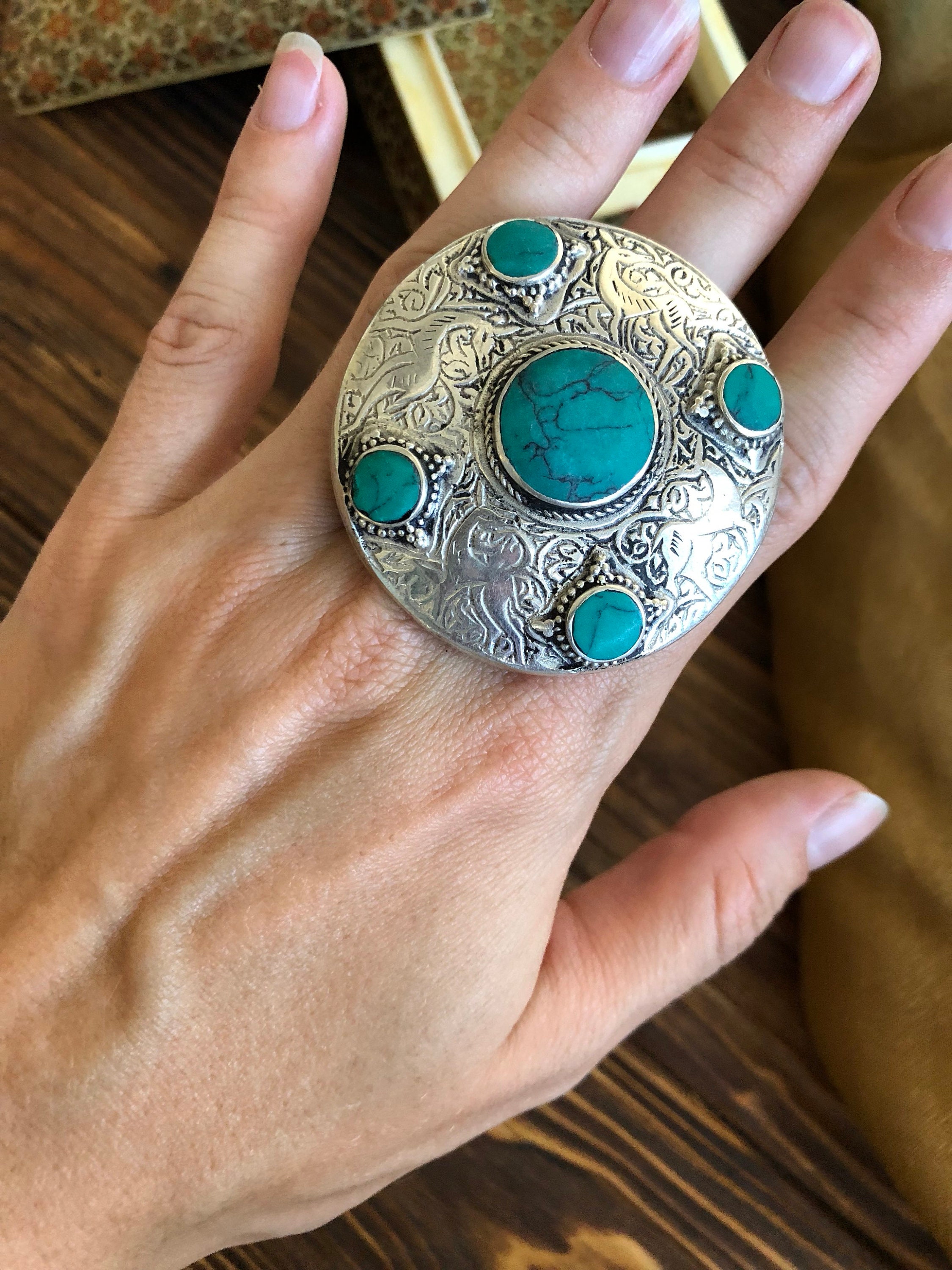 Afghani Unisex Massive Ring Kuchi Nomadic Turquoise Ring | Etsy