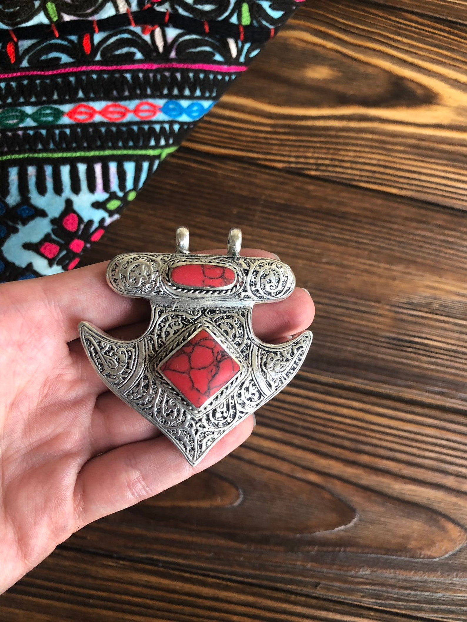 Berber Amulet Pendant Kuchi Nomadic Red Coral Medallion - Etsy