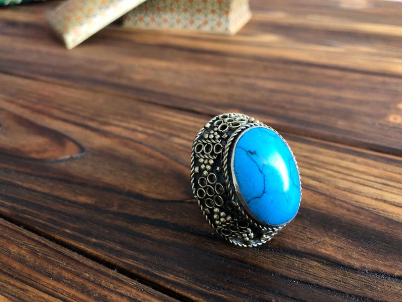 Afghan Massive Oval Blue Turquoise Ring Nomadic Tribal Ring | Etsy