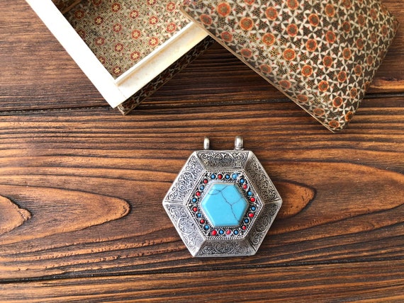 Berber Blue Turquoise Amulet Tuareg Nomadic Ethnic Hexagon | Etsy