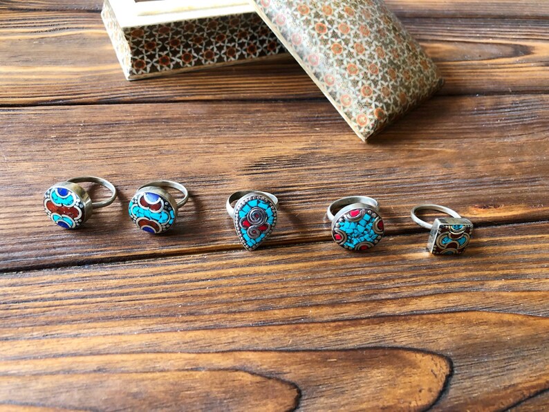 Multistone nepali ring Tibetan ring tablet ring signet | Etsy