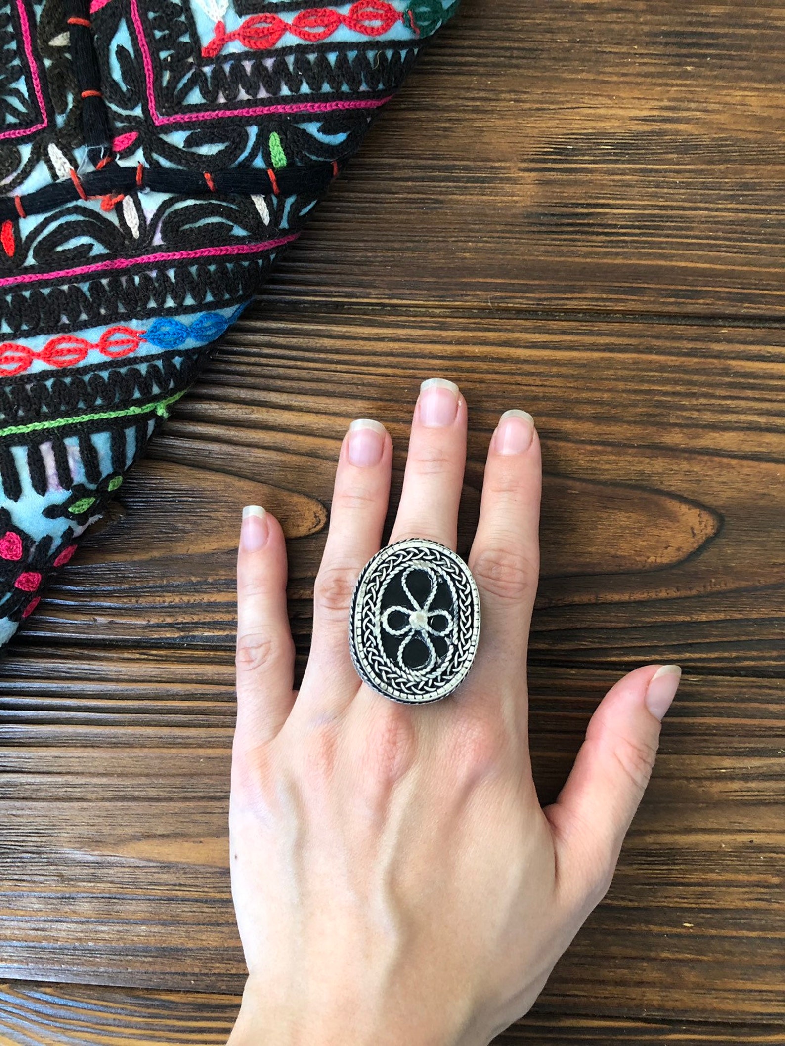 Afghani black urban ring Boho massive Ring Vintage Oval | Etsy
