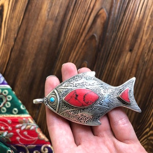 Massive Coral Pendant, Fish Pendant Necklace, Kazakh Necklace, Afghan ...