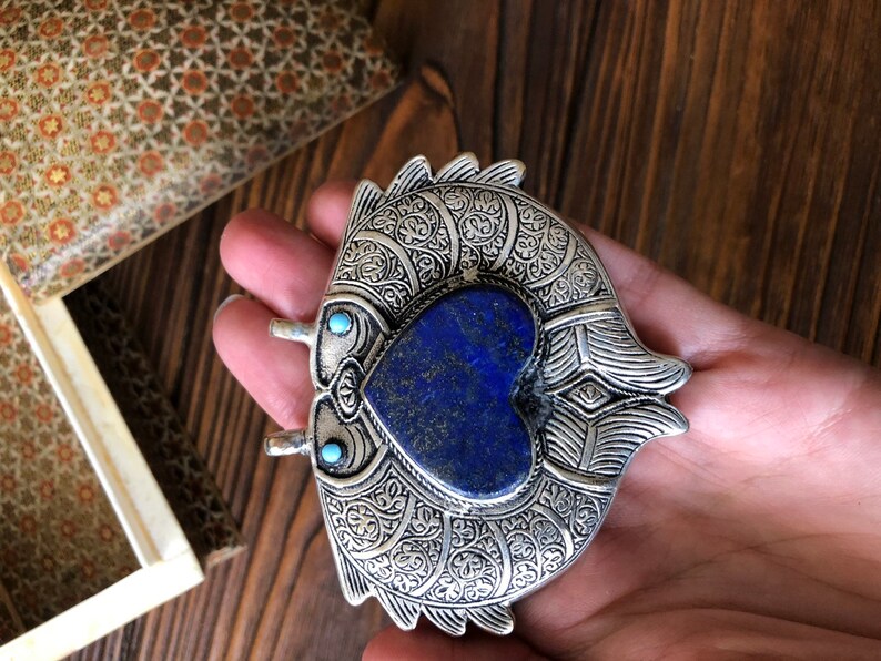 Lapis Lazuli Fish Pendant, Berber Fish Ethnic Pendant, Bohemian Style ...