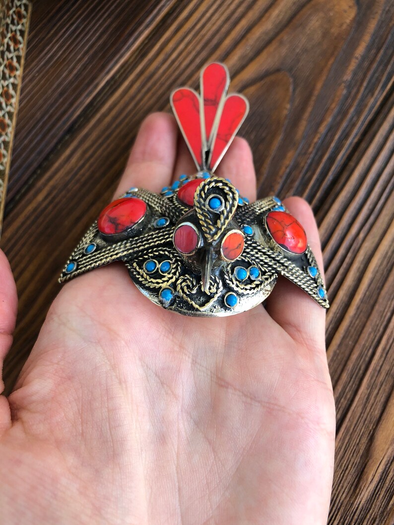 Massive Red Coral Bird Pendant Antique Nomadic Berber Amulet | Etsy