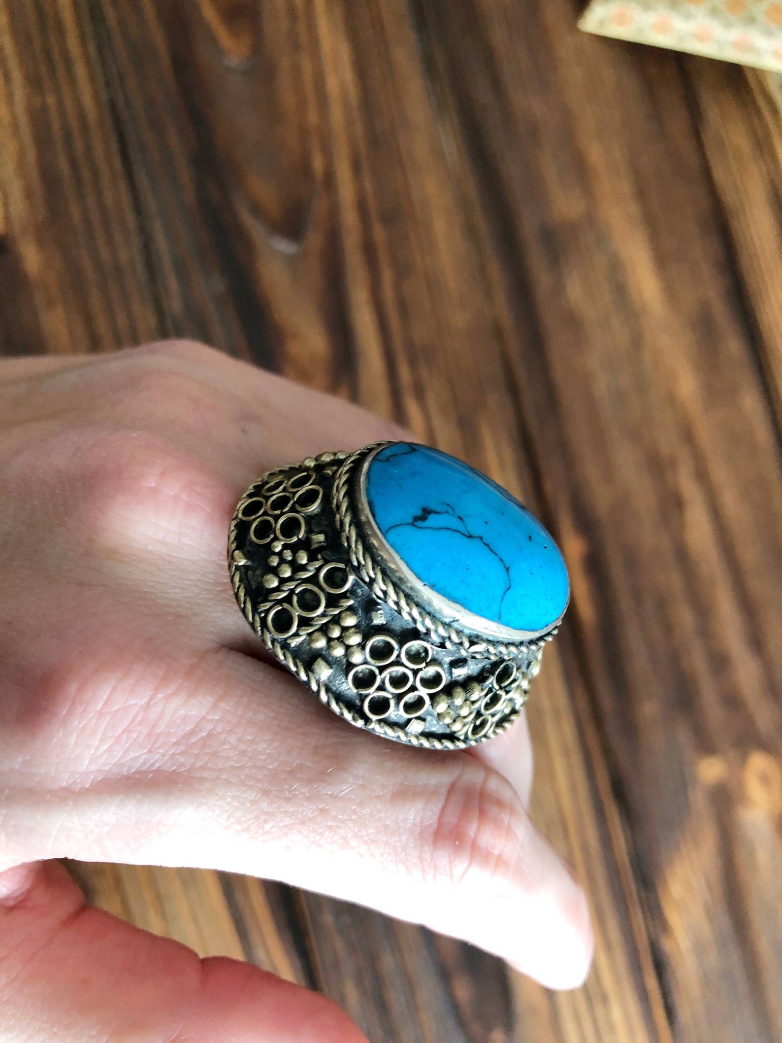 Afghan Massive Oval Blue Turquoise Ring Nomadic Tribal Ring | Etsy