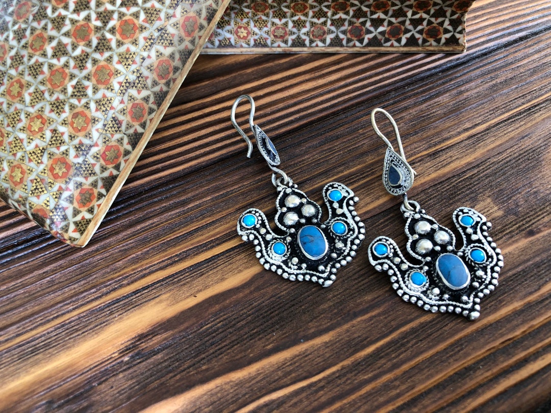 Tuareg Bird Earrings, Scythians Turquoise Earrings , Kazakh Jewelry, Nomadic Tribal Look, Kuchi ...