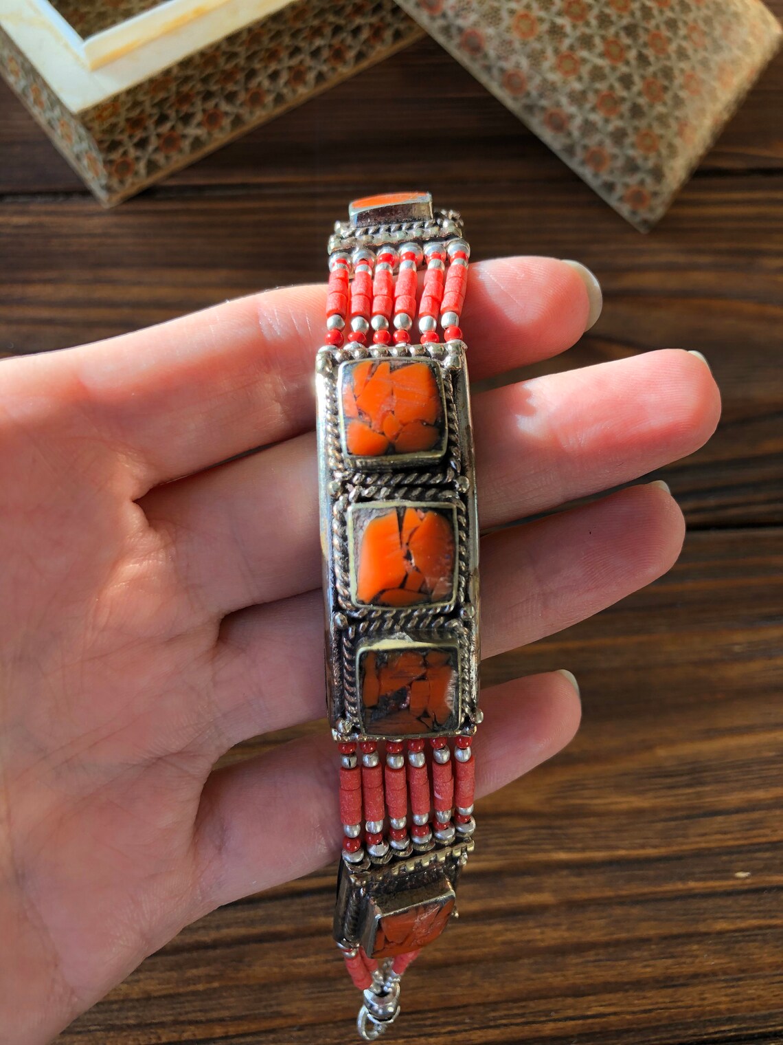 Nepalese Red Coral Bracelet, Vintage Decoration, Ethnic Bangle, Tribal ...