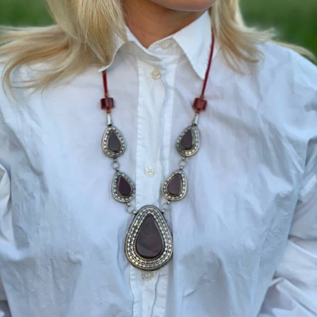 Turkmen Authentic Amulet Carnelian Necklace With Carnelian Drop Shaped ...
