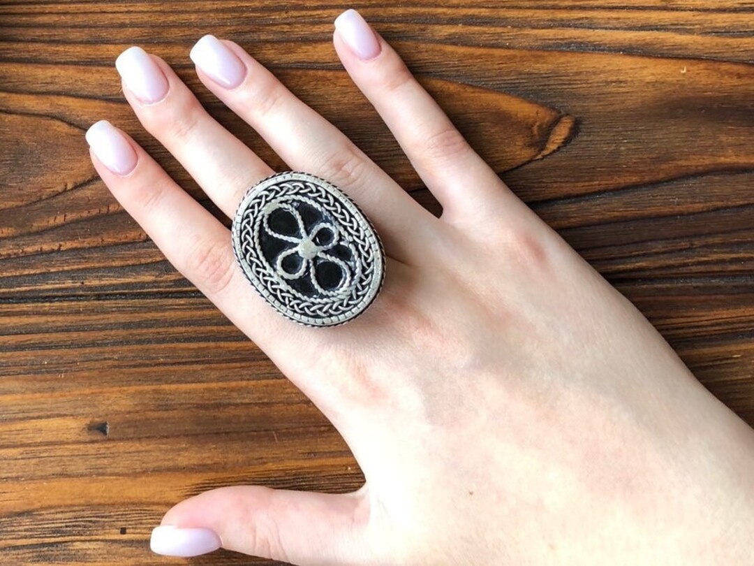 Afghani Black Urban Ring, Boho Massive Ring, Vintage Oval Ring, Nomadic ...