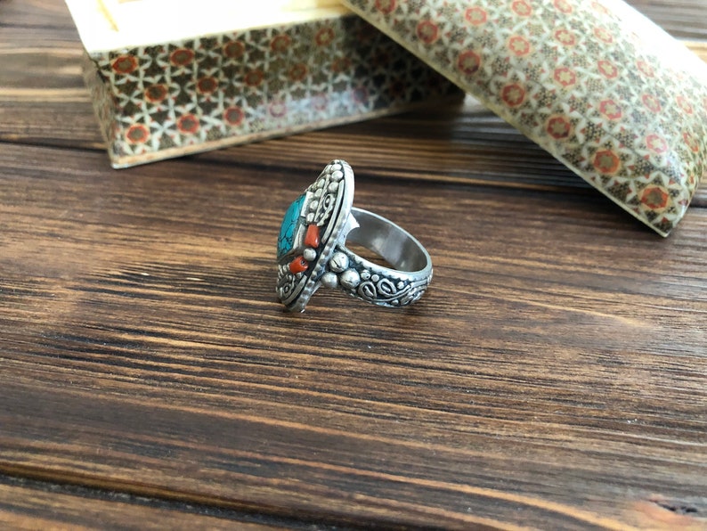 Turquoise Nepali Antique Ring Tibetan Multistone Ring Ethnic | Etsy