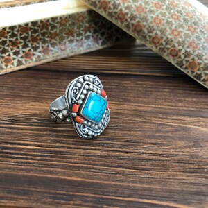 Turquoise Nepali Antique Ring Tibetan Multistone Ring Ethnic - Etsy
