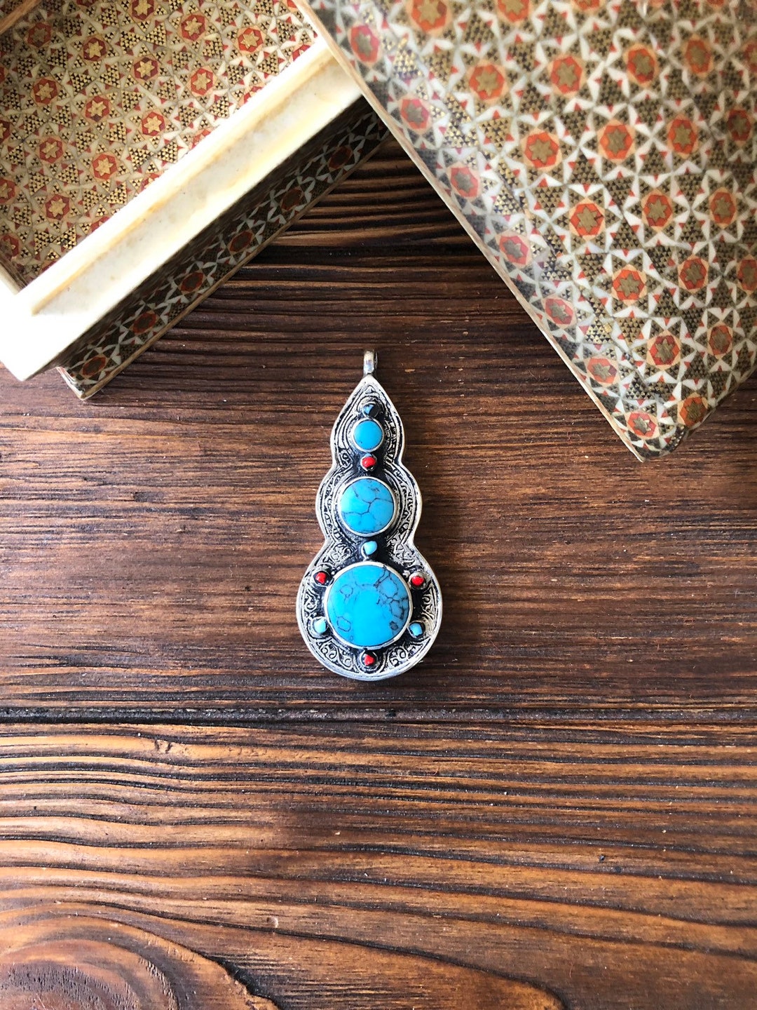 Afghan Kuchi Turquoise Pendant, Copper-nickel Medallion - Etsy
