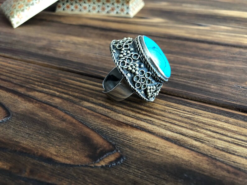 Afghan Massive Oval Blue Turquoise Ring Nomadic Tribal Ring | Etsy