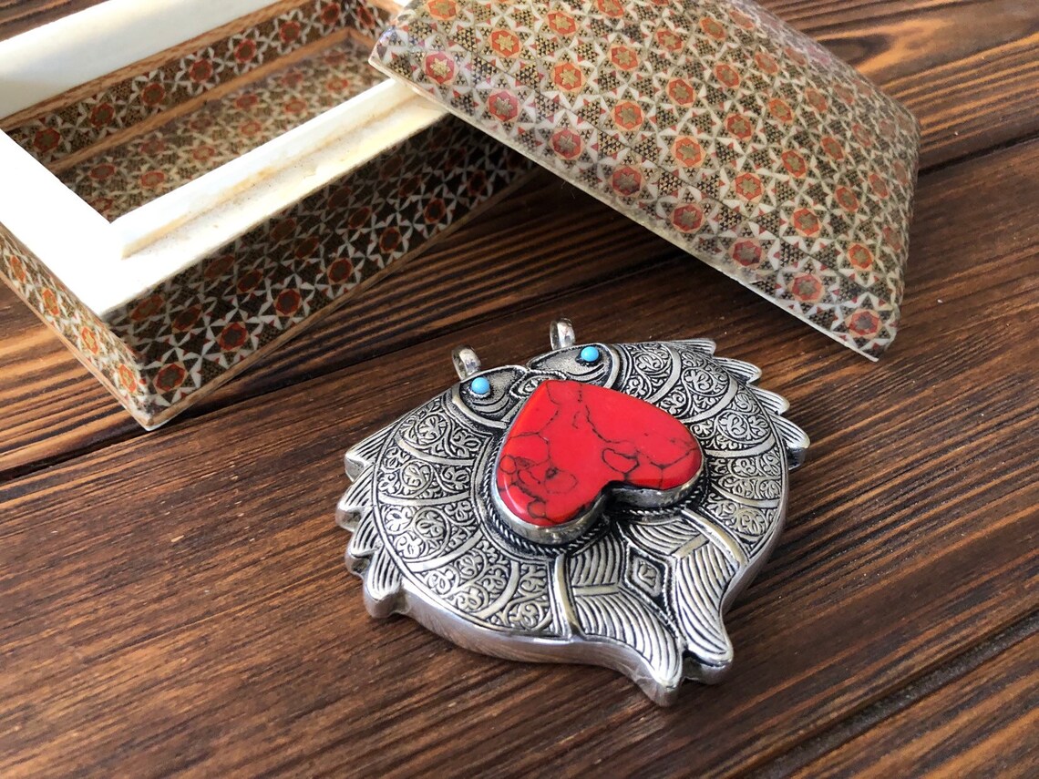 Massive Vintage Red Coral Fish Pendant Berber Amulet | Etsy